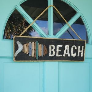 Wall Decor | Handmade Driftwood And Seashell Beach Sign | Poshmark